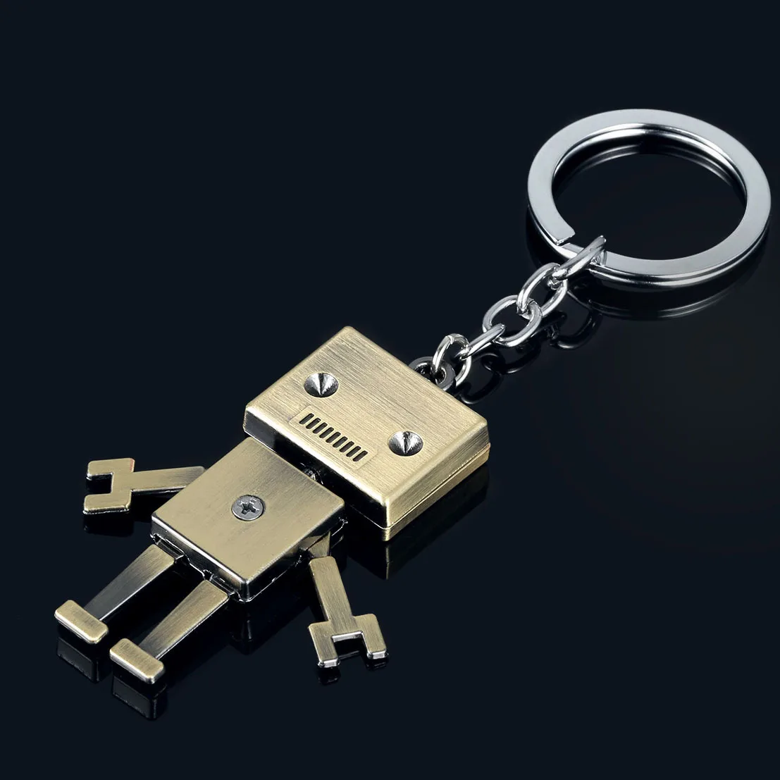Metal Bear Pendant - Cute Robot Keychain with Movable Waist
