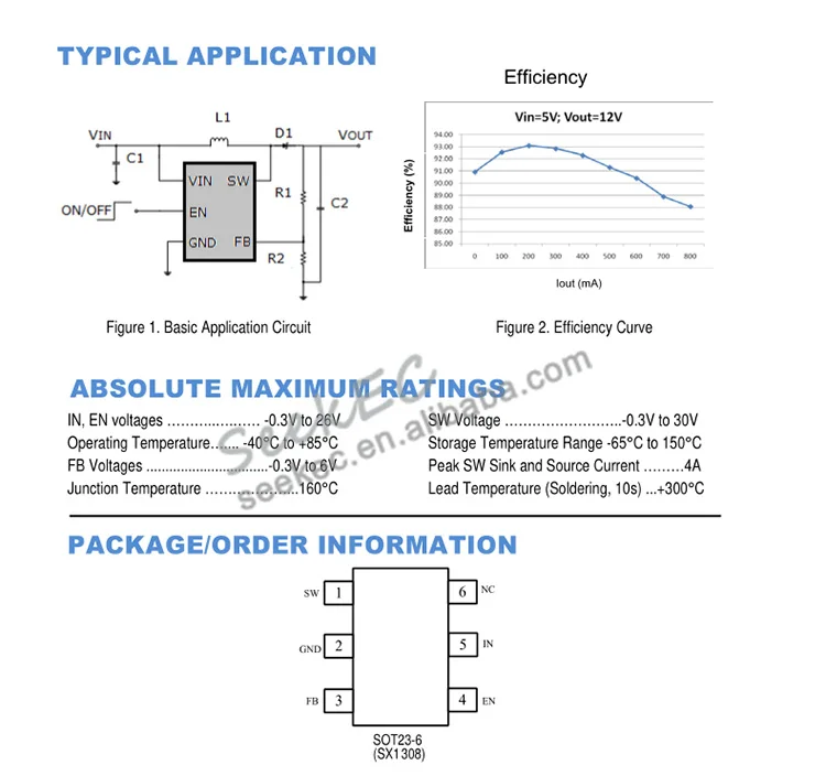 SX1308 SOT23-6 Electronic Component - B628 Boost Chip IC