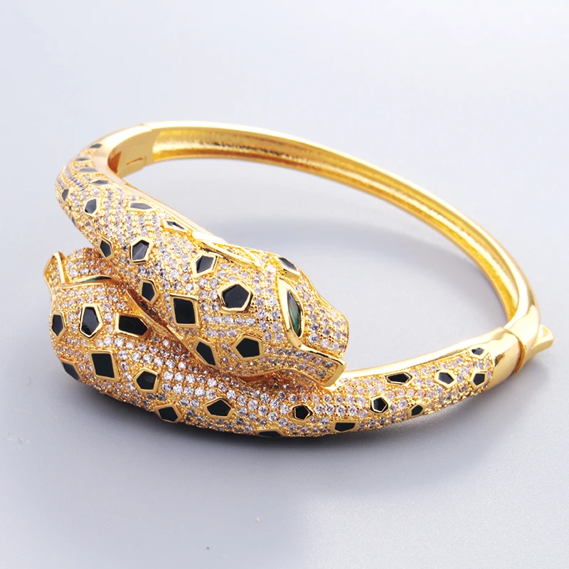 Luxury Platinum Diamond Double Leopard Head Bracelet Customized Cubic ...