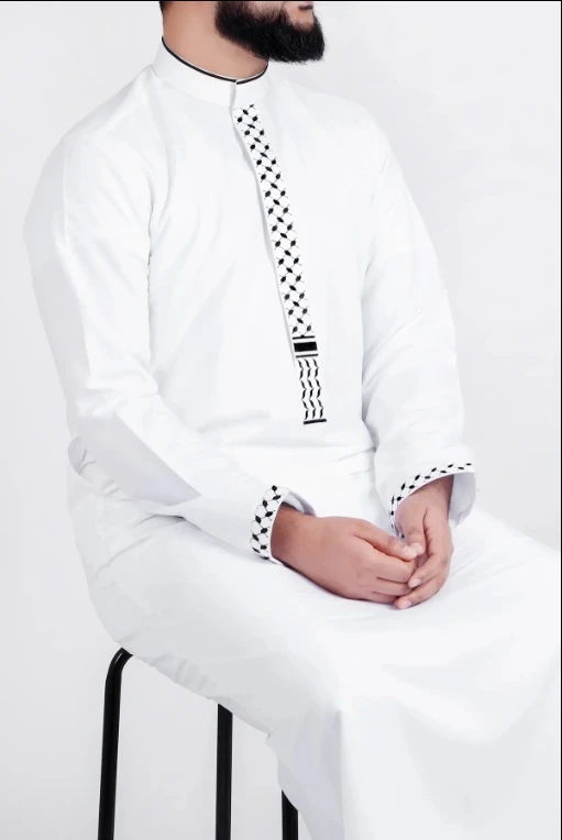 Junior Embroidery White Arab Thobe Palestine Jubba for Men With Piping ...