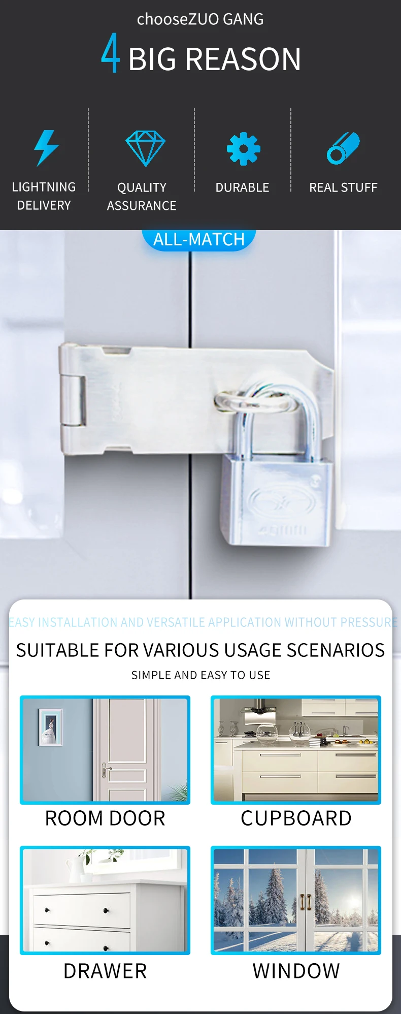 Stainless Steel Safety Packlock Cabinet Hasp and Staple Lock Handle ...