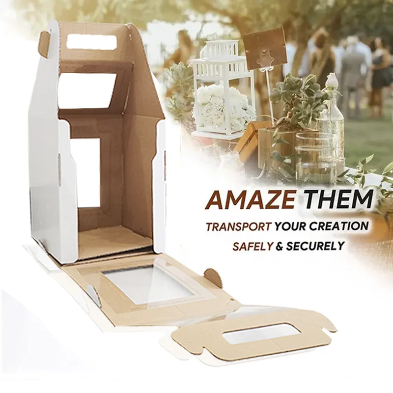 Kinsun Large Corrugated Cardboard Tiered Layer Cake Boxes With Handle ...