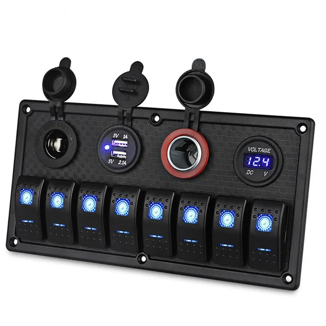 8 Gang Rocker Switch Panel Marine With Usb Charger And Power Socket ...