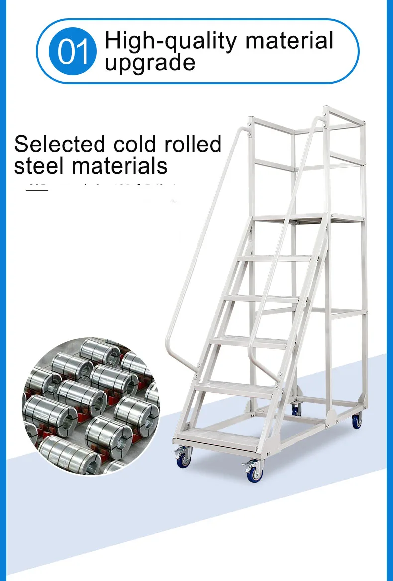 Warehouse Steel Safety Rolling Mobile Platform 6 Steps Ladder With ...