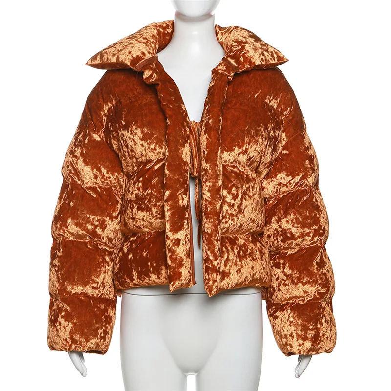 Womens Casual Velvet Cotton Puffer Jacket Long Sleeve Full Zip Black ...