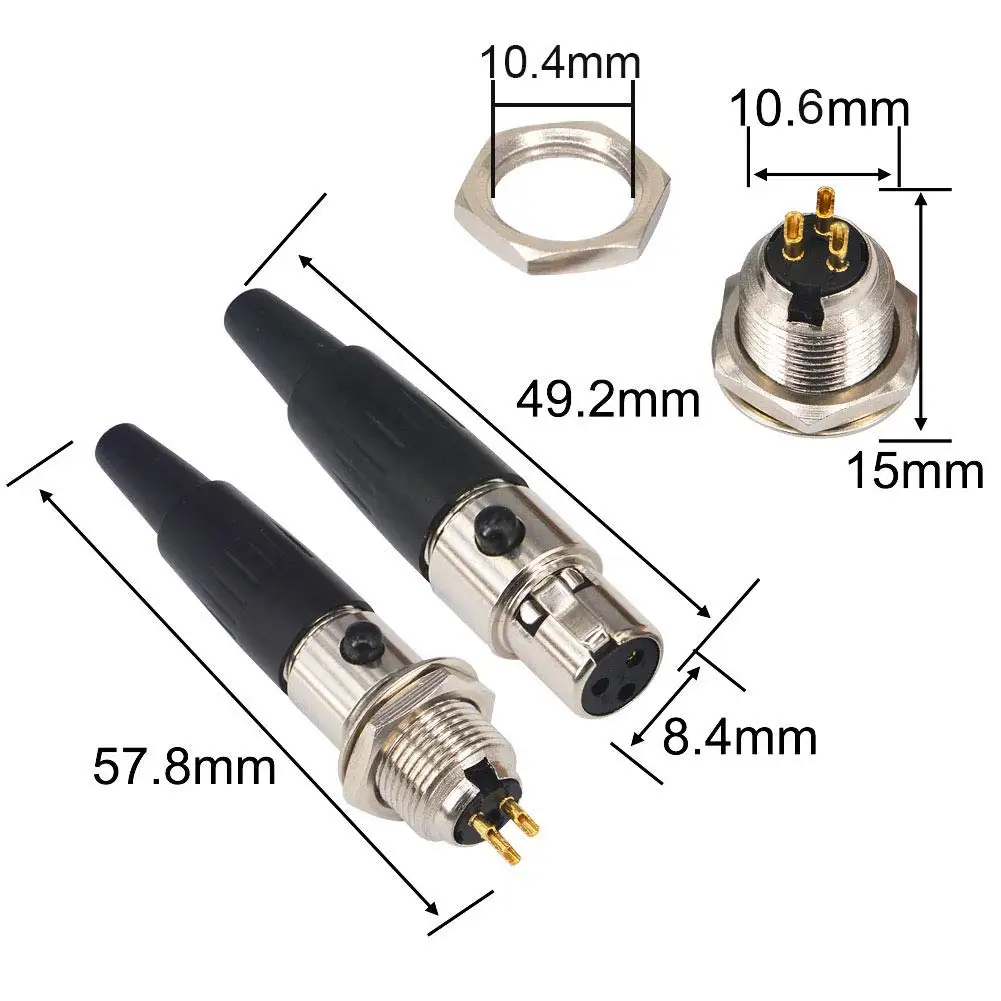 3 Pin Mini XLR Connector Audio Microphone Adapters with Plug Chassis ...