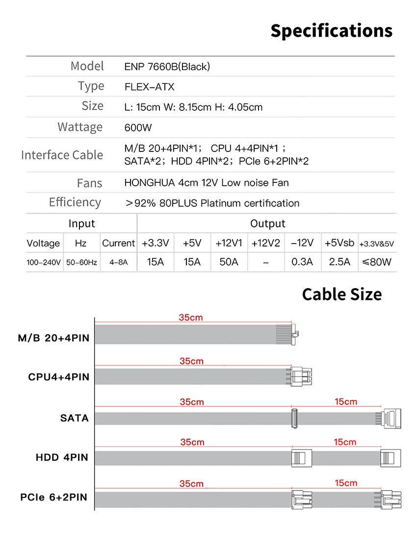 Enhance Flex-Atx PSU 600w NAS/ITX Small Host Platinum ENP-7660B BLACK
