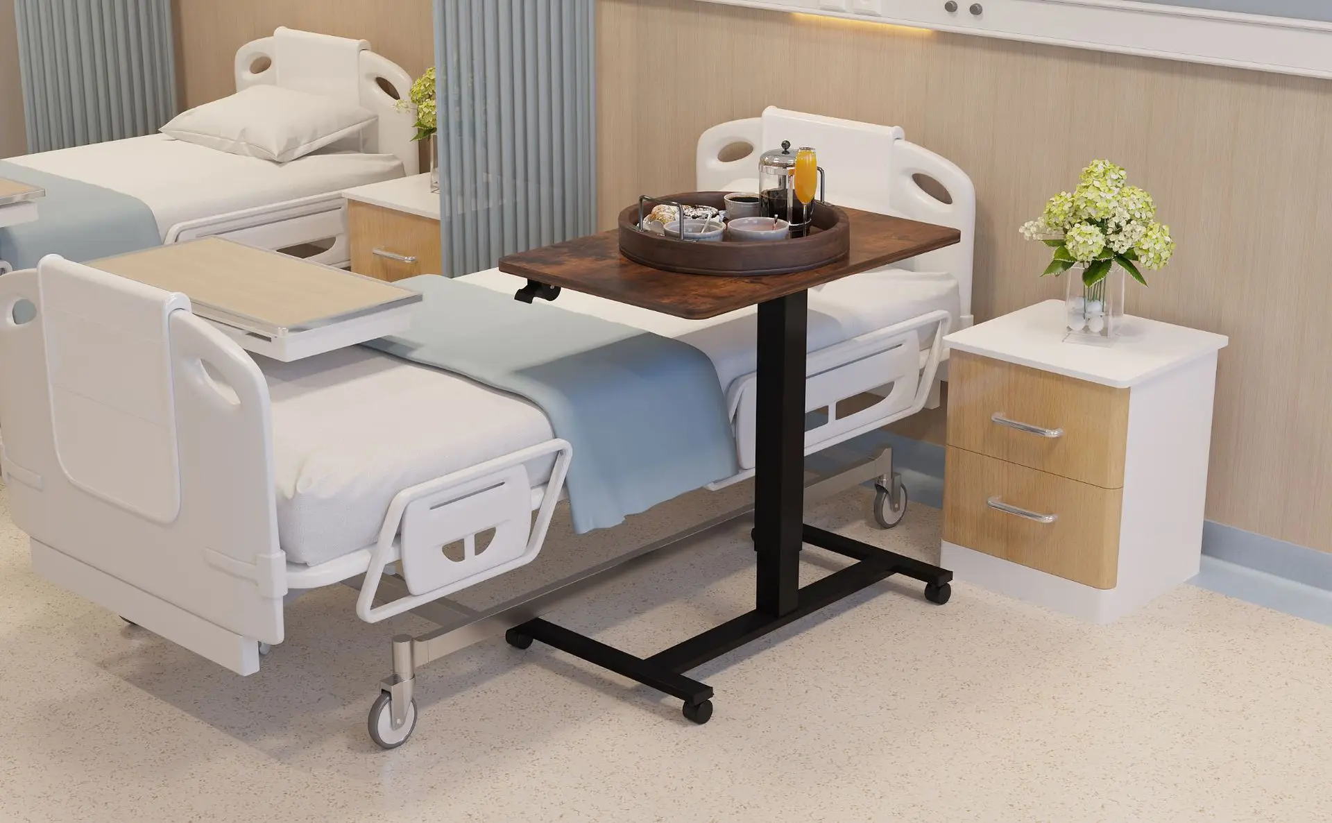 Dining Room Hospital Furniture Wooden Overbed Bedside Table Cardiac ...