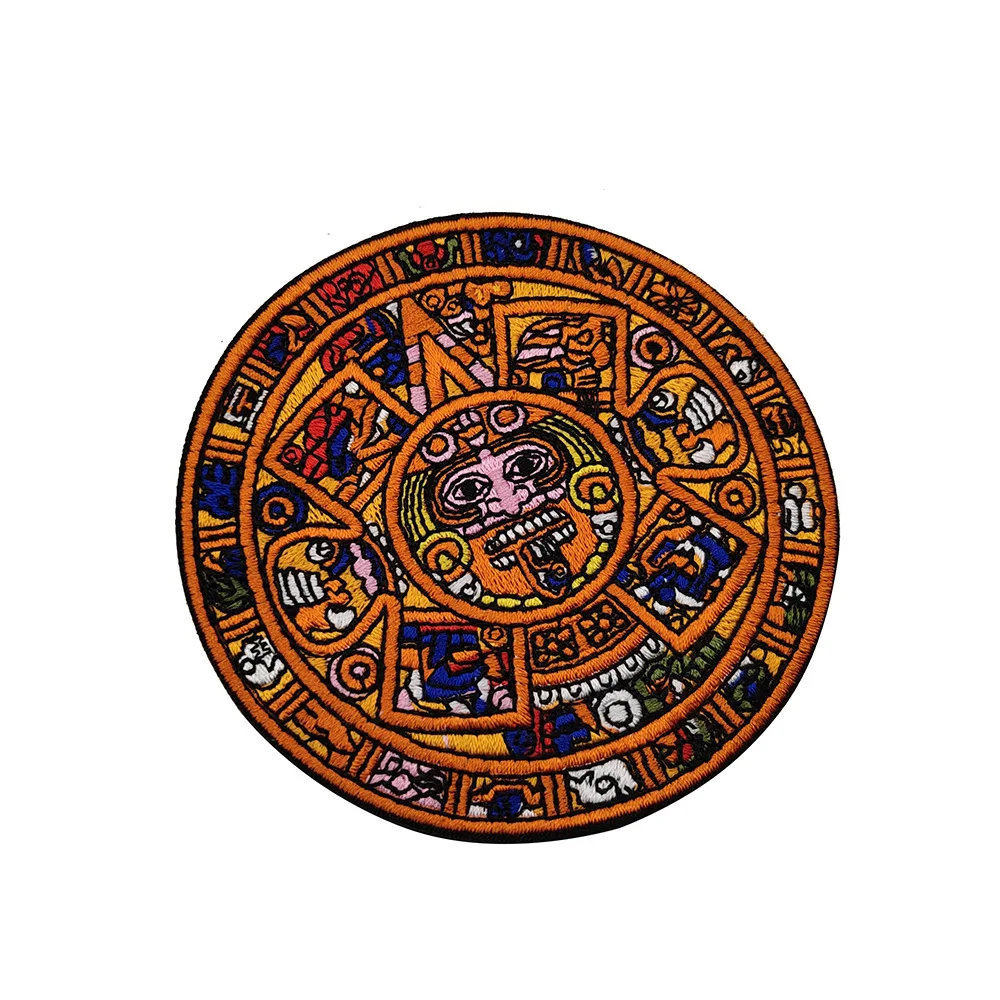 Mayan Calendar Patch Embroidered Aztec Sun Stone Armband With Hook Loop ...