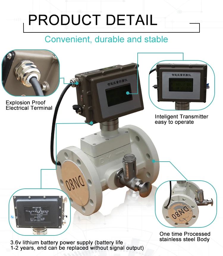 Fuel Oil Flow Meter Chemical Turbine Natural Gas Air With Temperature And Pressure Compensation ...