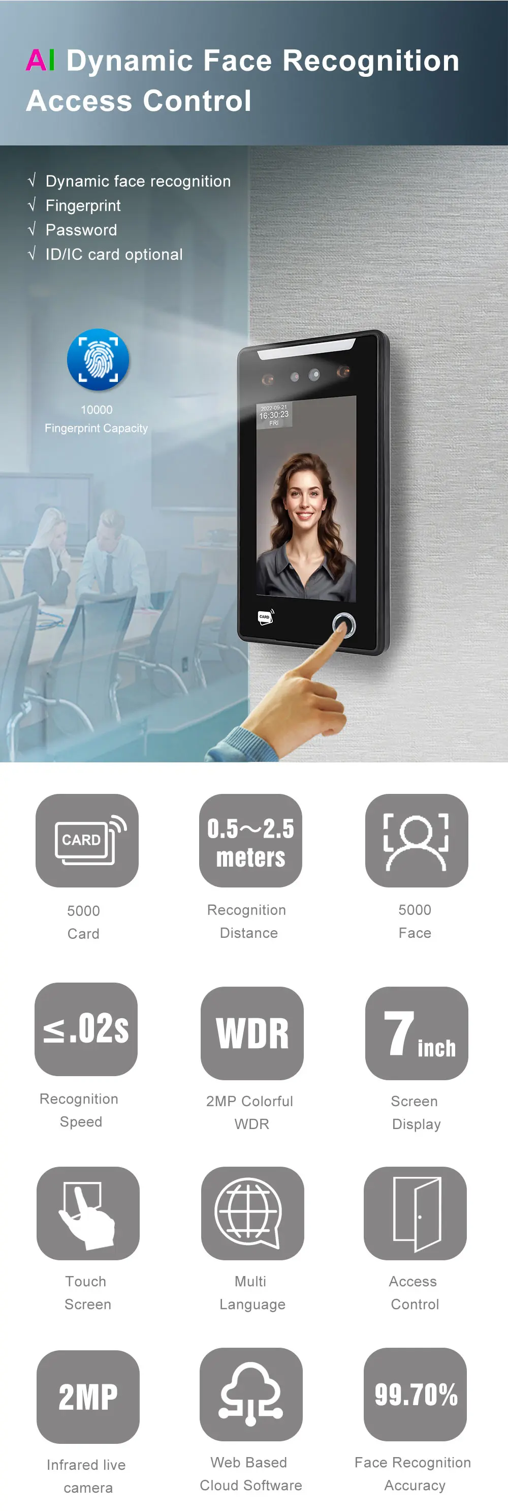 Ai Cloud Based Face Recognition Access Control Time Recording Attendance Fingerprint Scanner ...