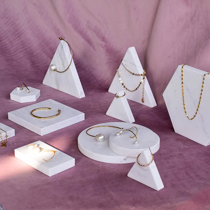 White Marble Jewelry Display Dish Set Rings Earrings Necklace Shelf ...