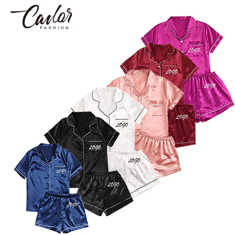 Cls1112-1 Custom Logos Silk Pajamas Ladies Night Two Pieces Sleep Wear ...