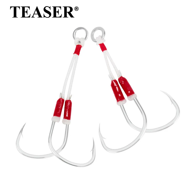 HK010/ HK011 Saltwater Barbed Double Assist Hook High Carbon Steel Assist Sea Fishing Hook Pike ...