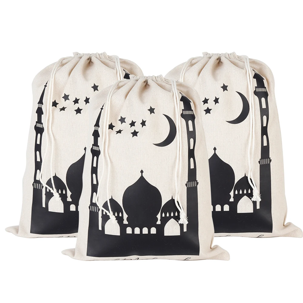 Pafu Ramadan Eid Mubarak Linen Drawstring Jute Large Burlap Pouch Bags ...