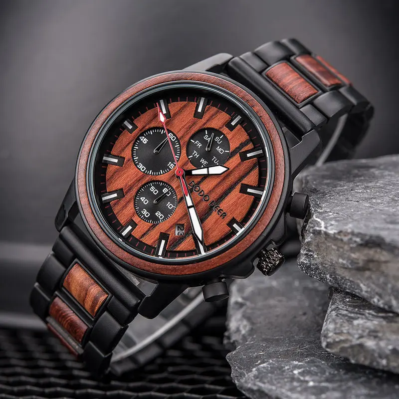 DODO DEER Luxury Men's Business Quartz Watch with Zebrawood Band