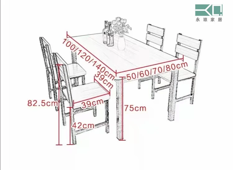 Modern 4 Chairs Dining Room Table Set - Wooden Dining Furniture