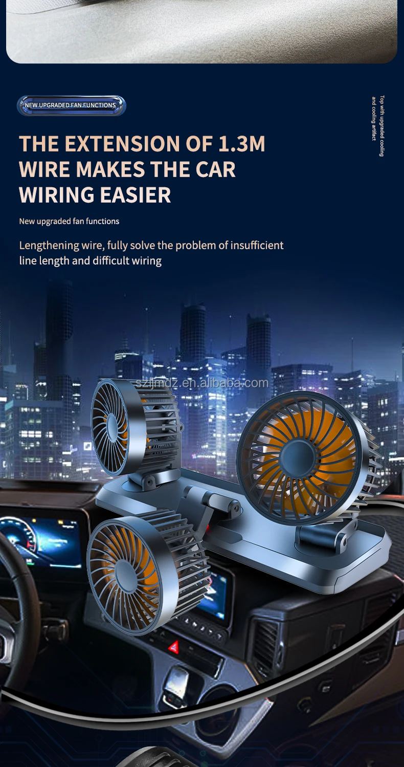 2-in-1 3 Heads Car Fan 360 Degree Rotating 3 Speeds Cooling Air ...