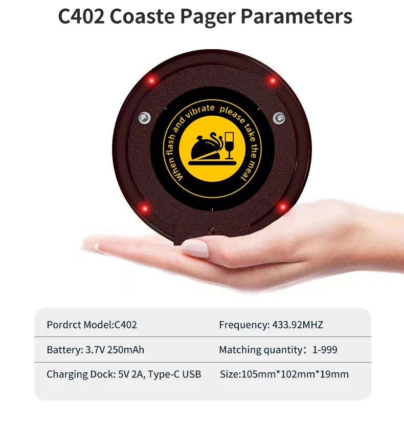 Wireless Waterproof Restaurant Pager Coaster System