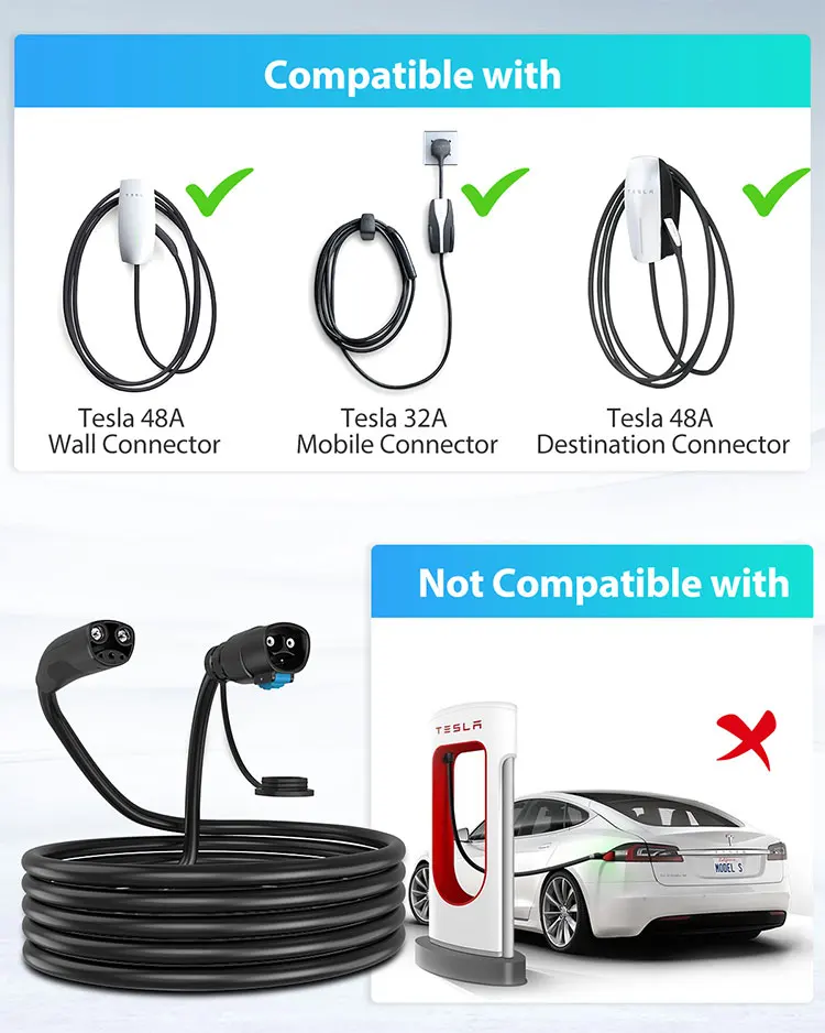 48a 21ft Fast Ac 5 Meter Nacs Extension Cord Charging Cable For Tesla ...