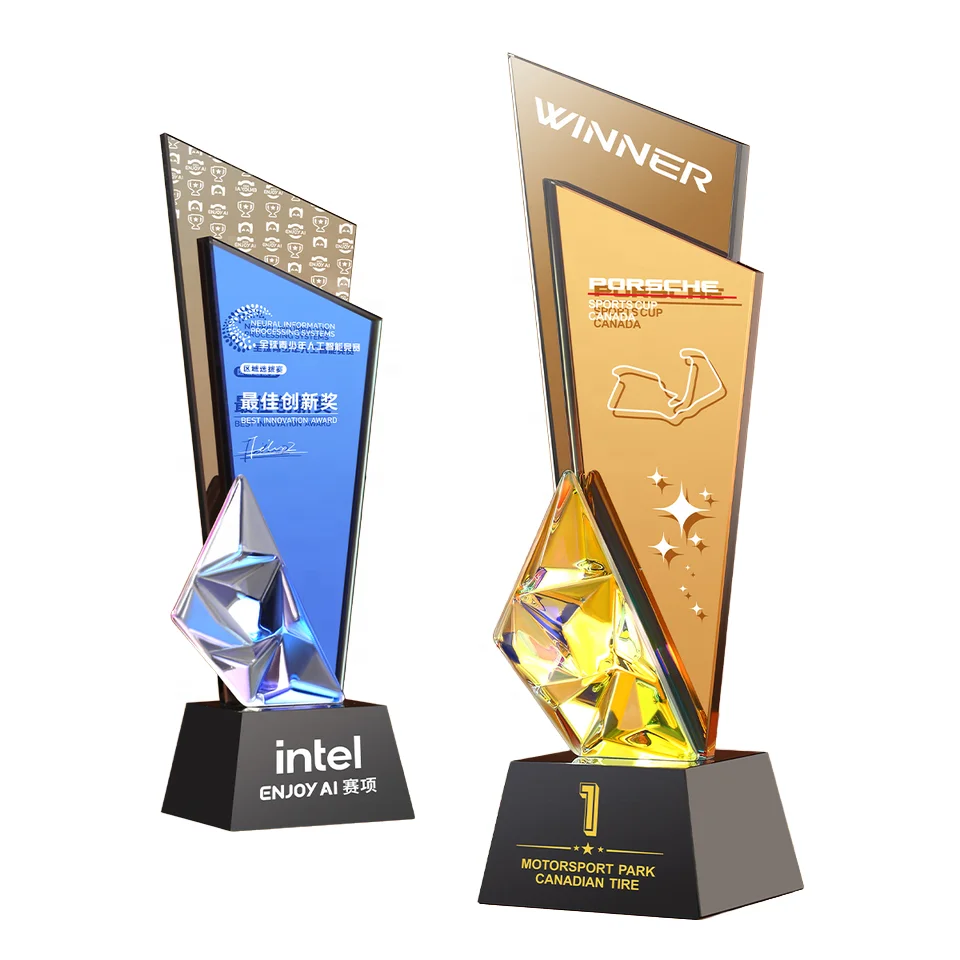 Custom Plated Crystal Trophies Annual Meeting Excellent Employee Honor ...