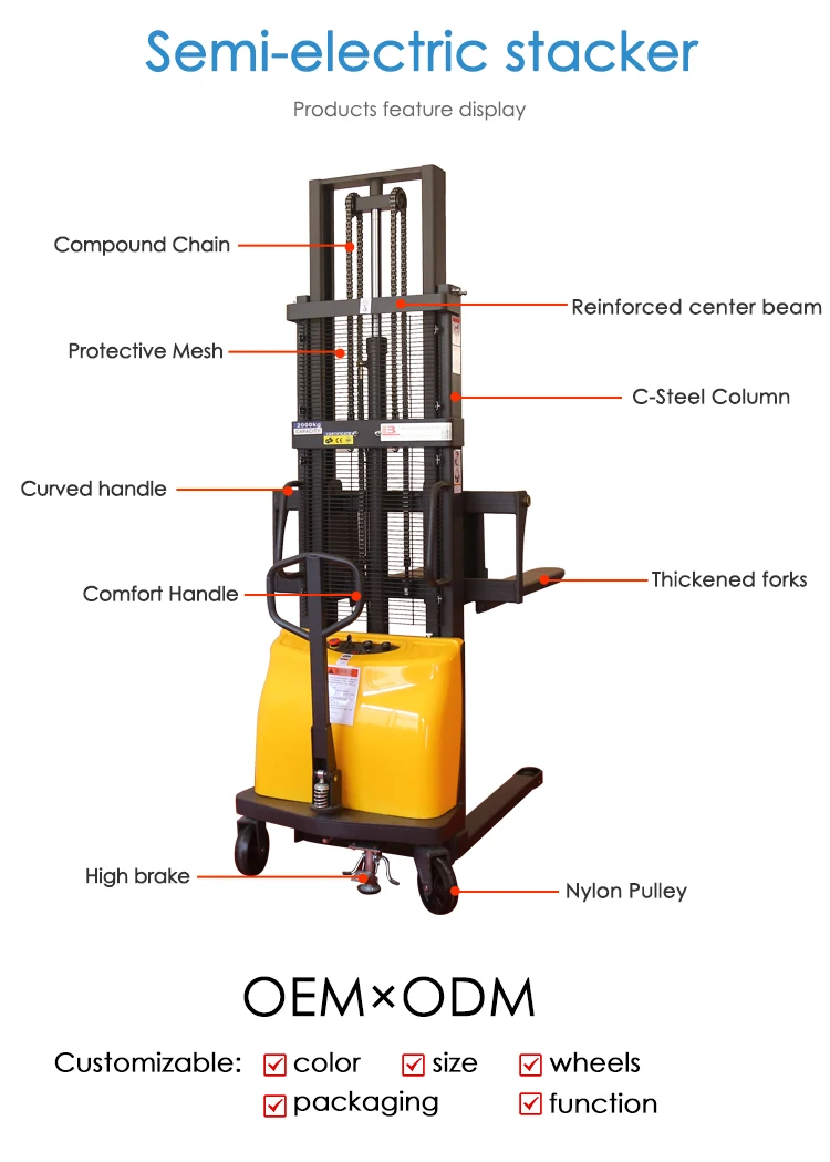 Hydraulic Manual Semi-Electric Stacker - 1ton to 2ton