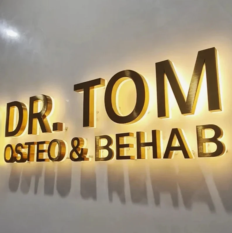 3D Custom Brightness Backlit Letter Signage Business Stainless Steel ...