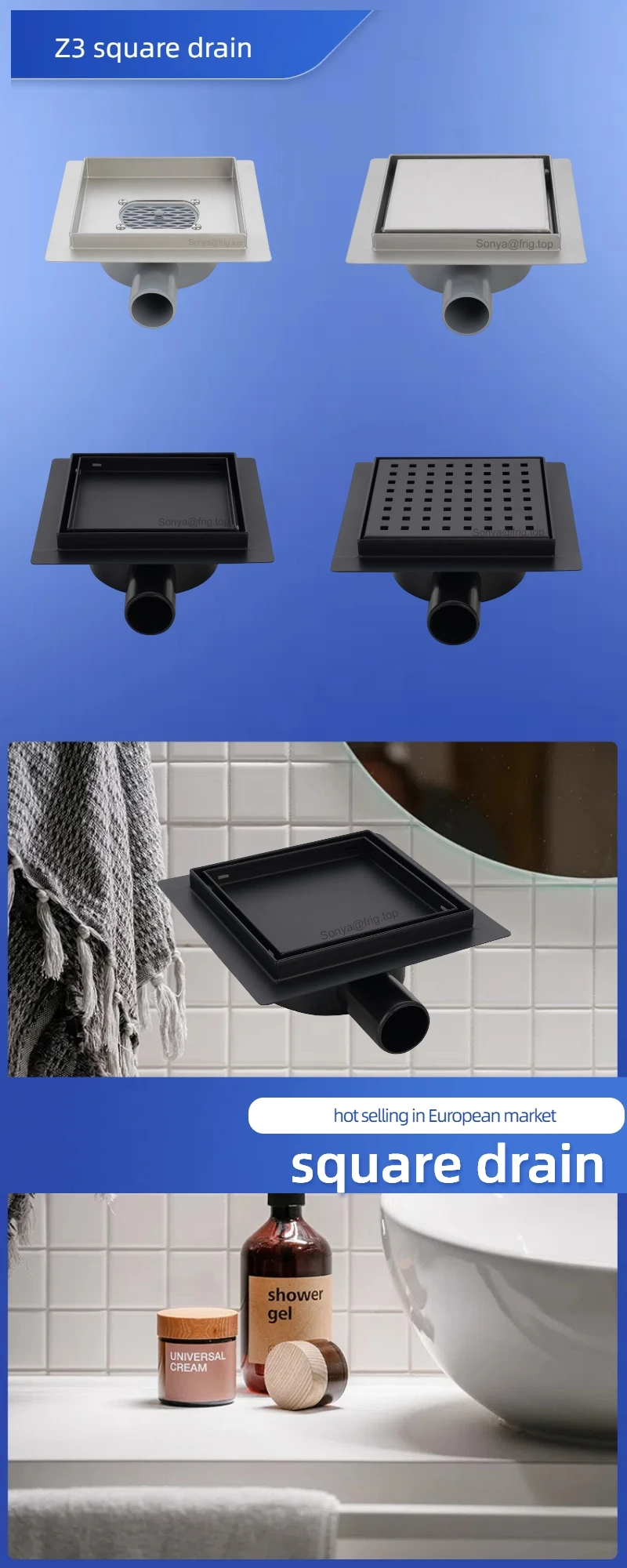 Customized Color Stainless Steel square Strainer Floor Drain for ...