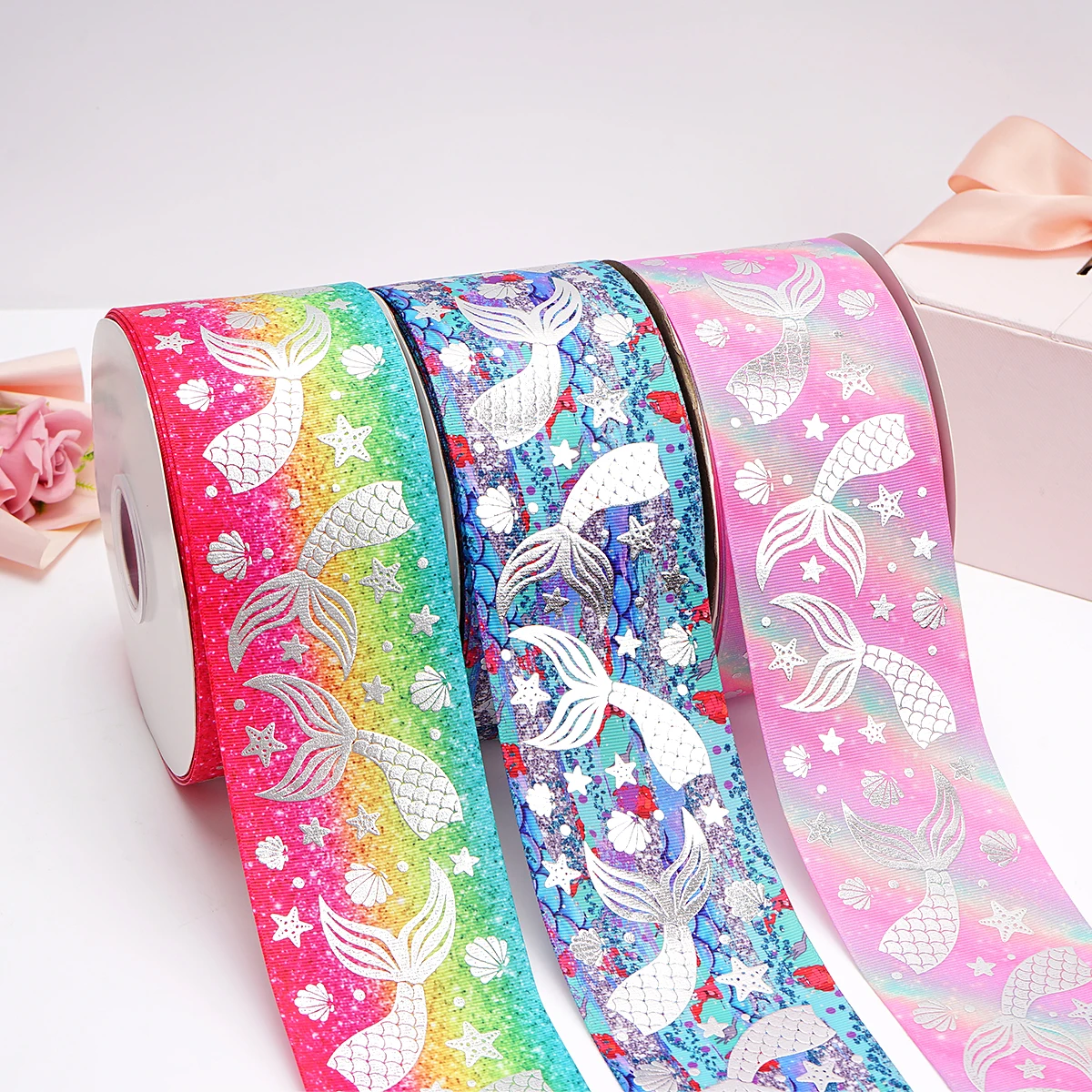 Wholesale Fish Tail Silver Foil Hologram Ribbon Custom Printed ...