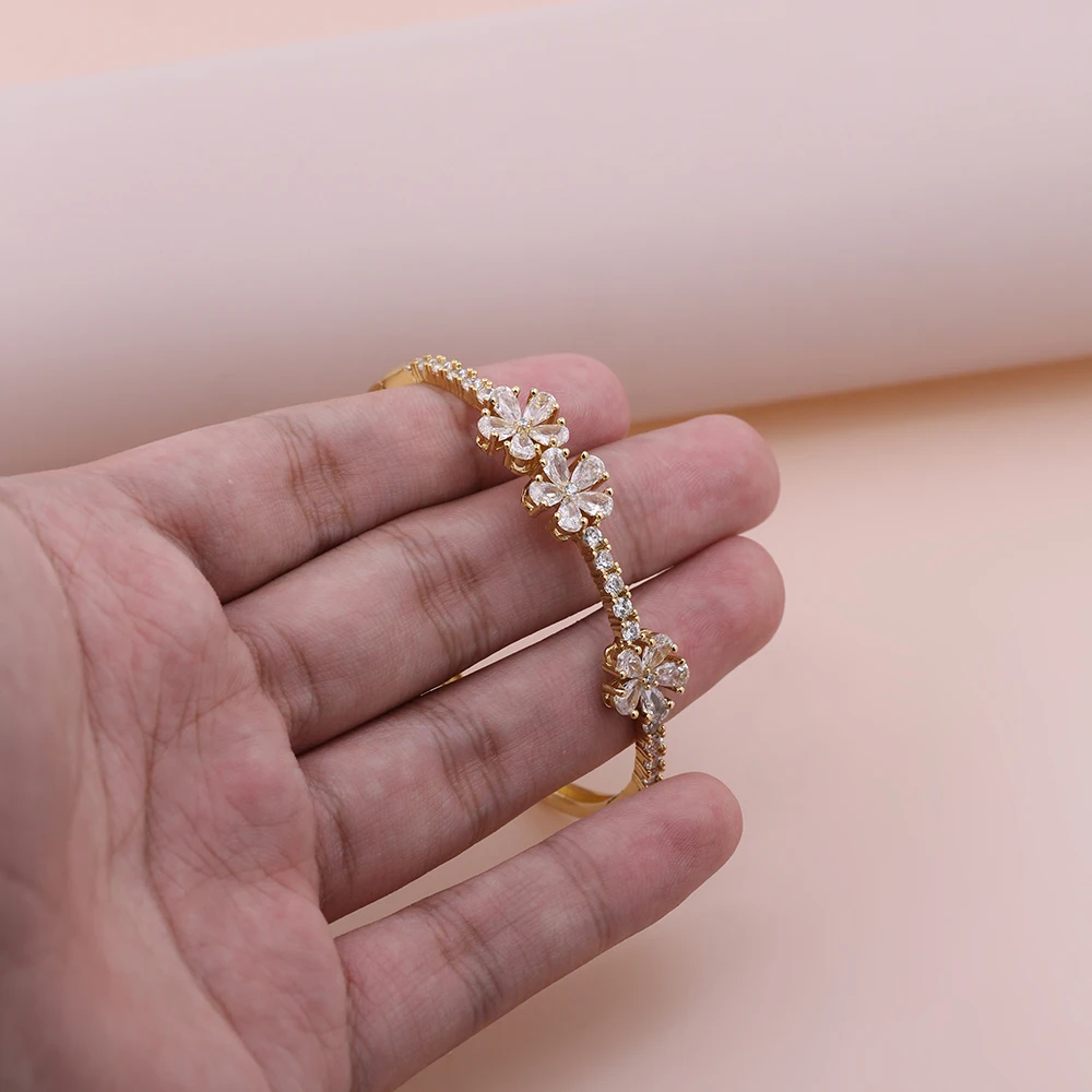Japanese And Korean Diamond Flower Bangle 24k Gold Plating Brass No ...