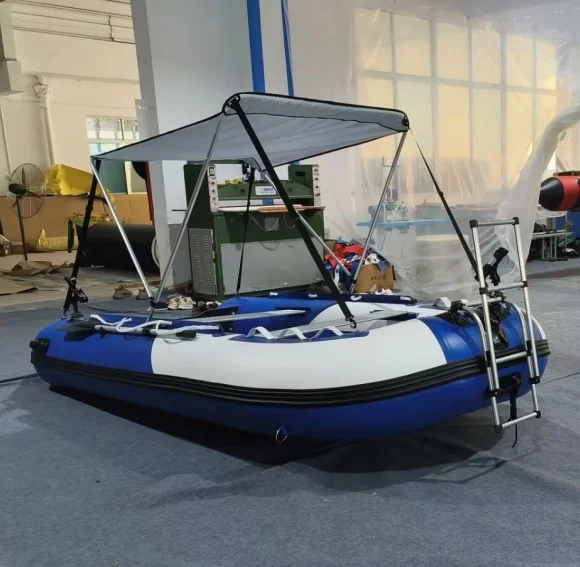 360CM inflatable boat with sunshade taking 4 persons driving in lake ...