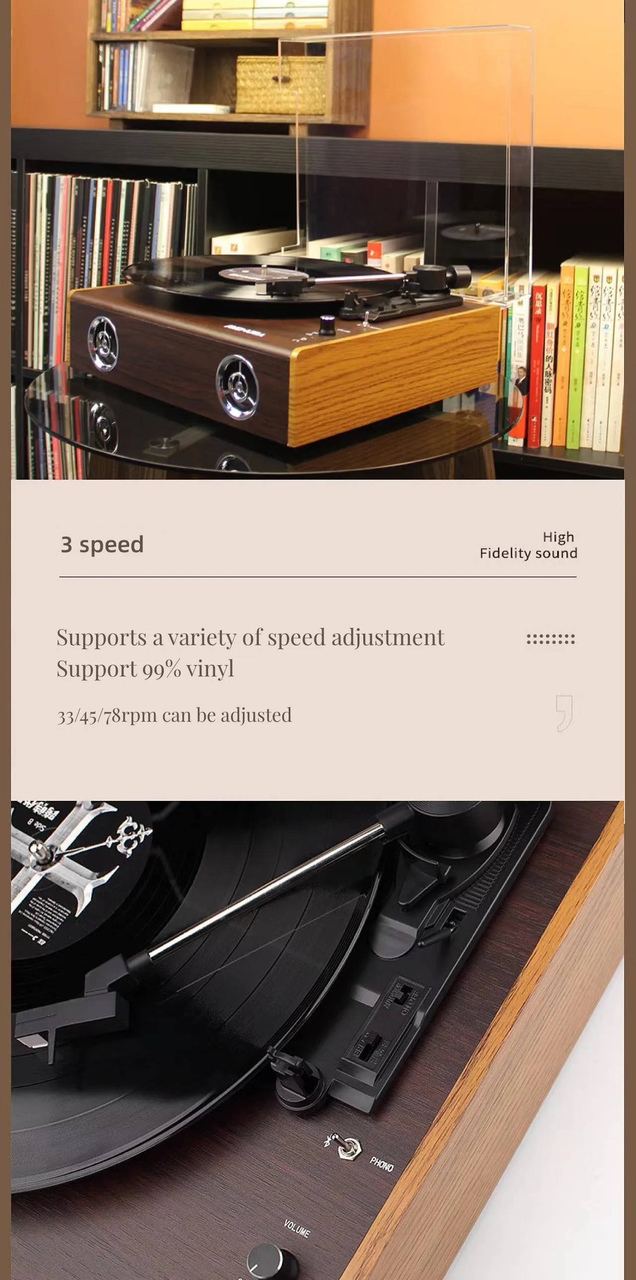3 Speed Portable Wood Bluetooth Professional Stereo Sound Gramophone Lp ...