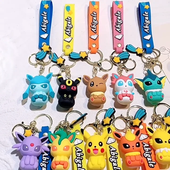 2023 New Cartoon Kawaii 3d Eevee Keychain 3d Pvc Silicone Key Ring ...