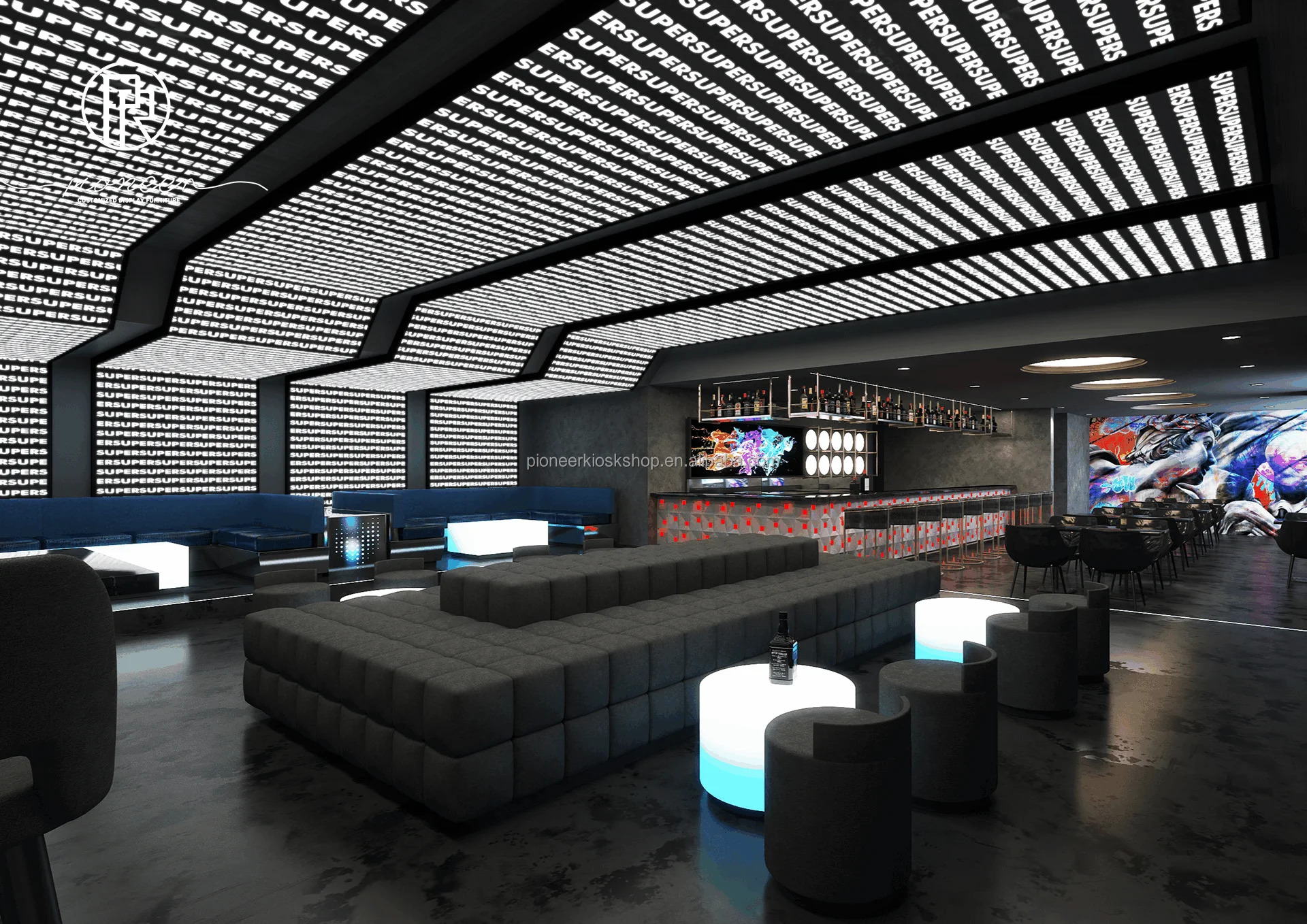 Bespoke Nightclub Bar Lighted Counter Strip Club Couch