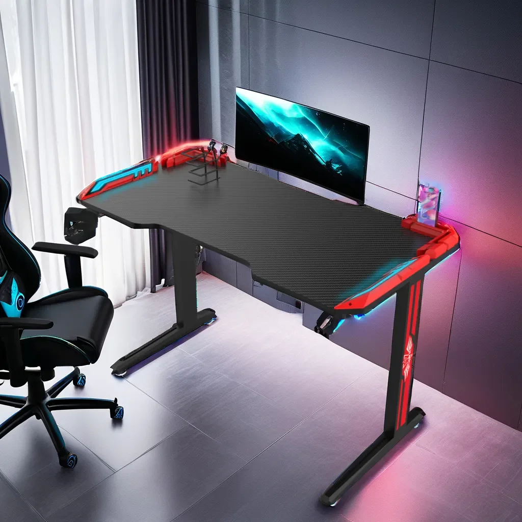 Adjustable RGB Gaming Table with Extendable Metal Frame Stylish Carbon ...