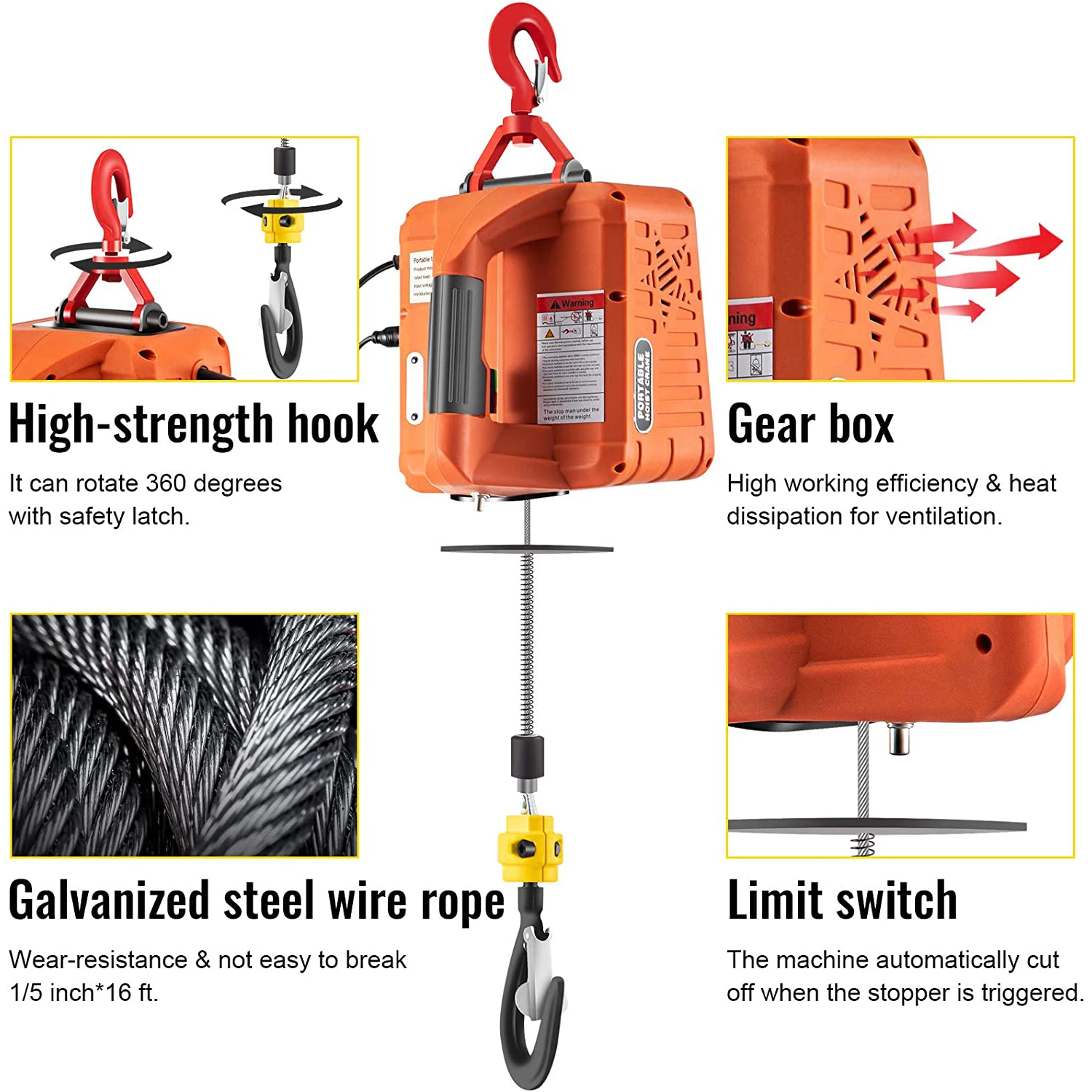 1100lbs 1500w 110v 220v Power 3-in-1 Electric Hoist Portable Winch ...