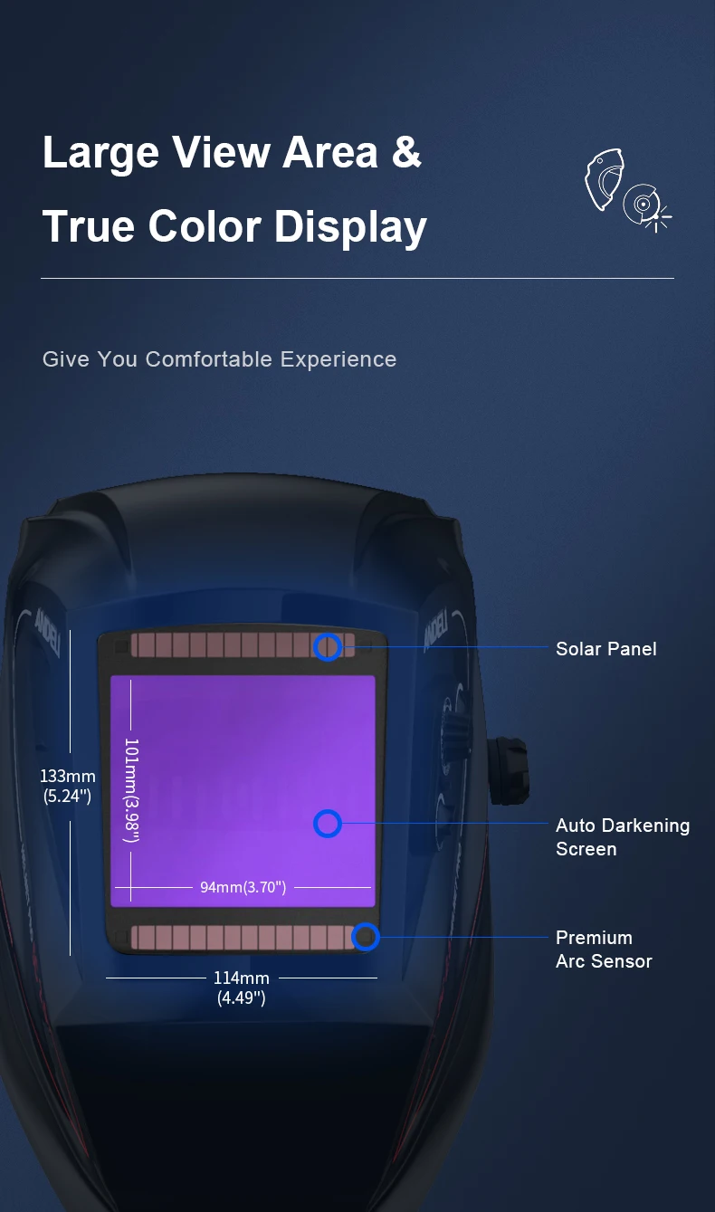 Andeli Solar Auto Darkening Welding Helmet Large Screen True Color ...