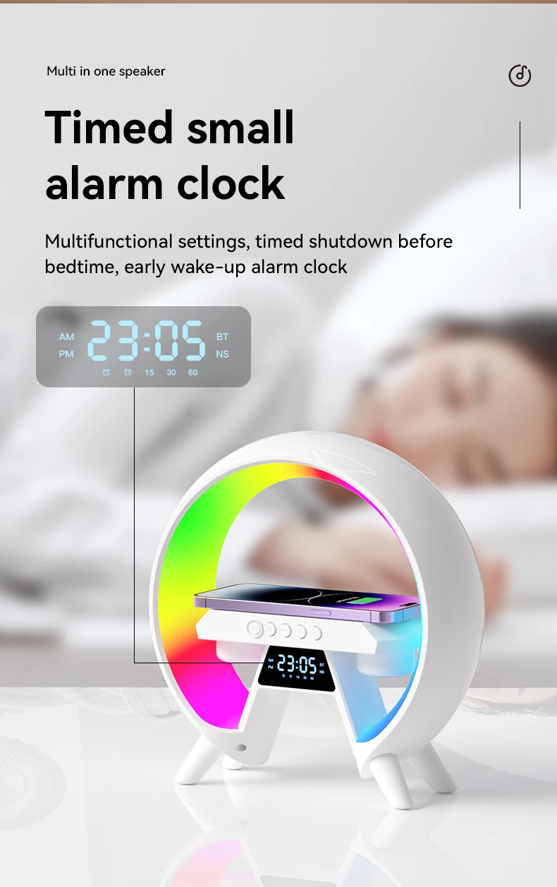 Creative 4-in-1 Alarm Clock: Wireless Charger & BT Speaker
