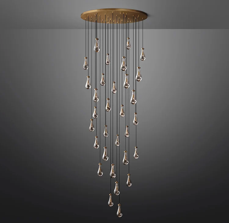 Stair Crystal Raindrops Chandelier Lighting Round Large Pendant Light ...
