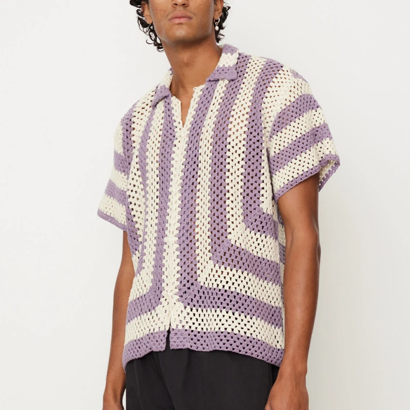 Custom Luxury Hand Made Crochet Shirt Square Short Sleeve Knit Shirt ...