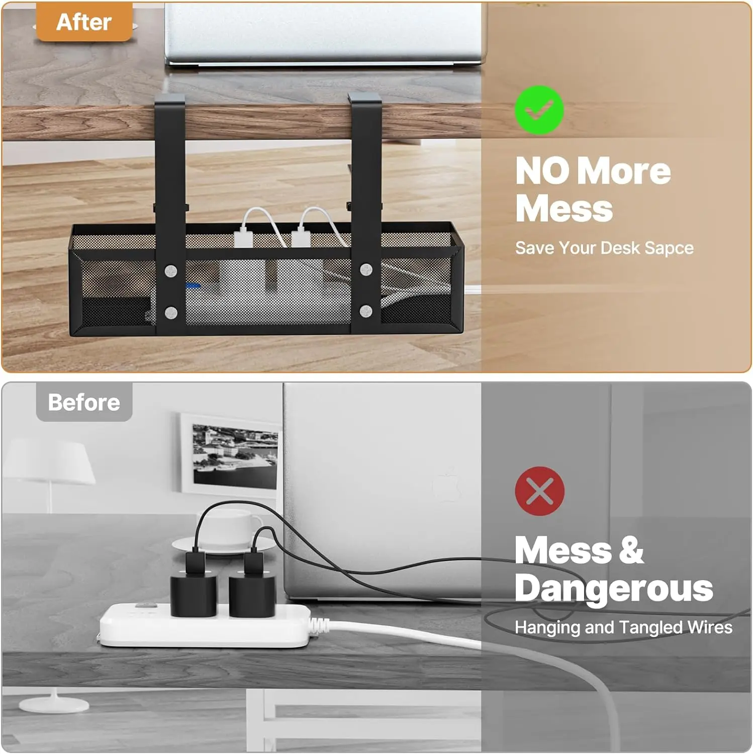 Under Desk Cable Management Tray Computer Cord Organizer For Desk Wire ...