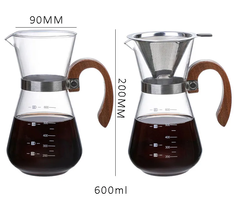 Ecocoffee Transparent Glass Coffee Server Pour Over Carafe 600ml Coffee ...