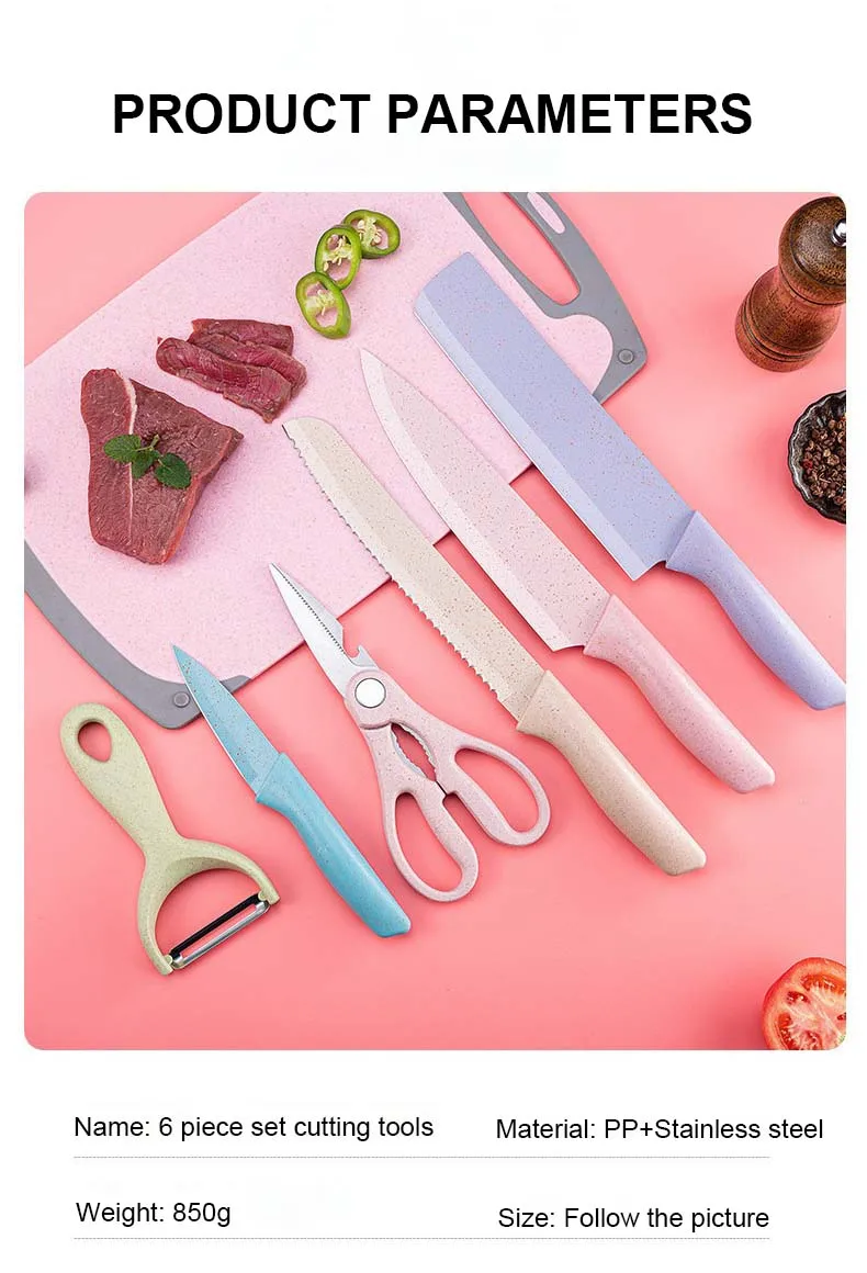 6pcs Household Stainless Steel Kitchen Cutting Tools Knives with PP ...