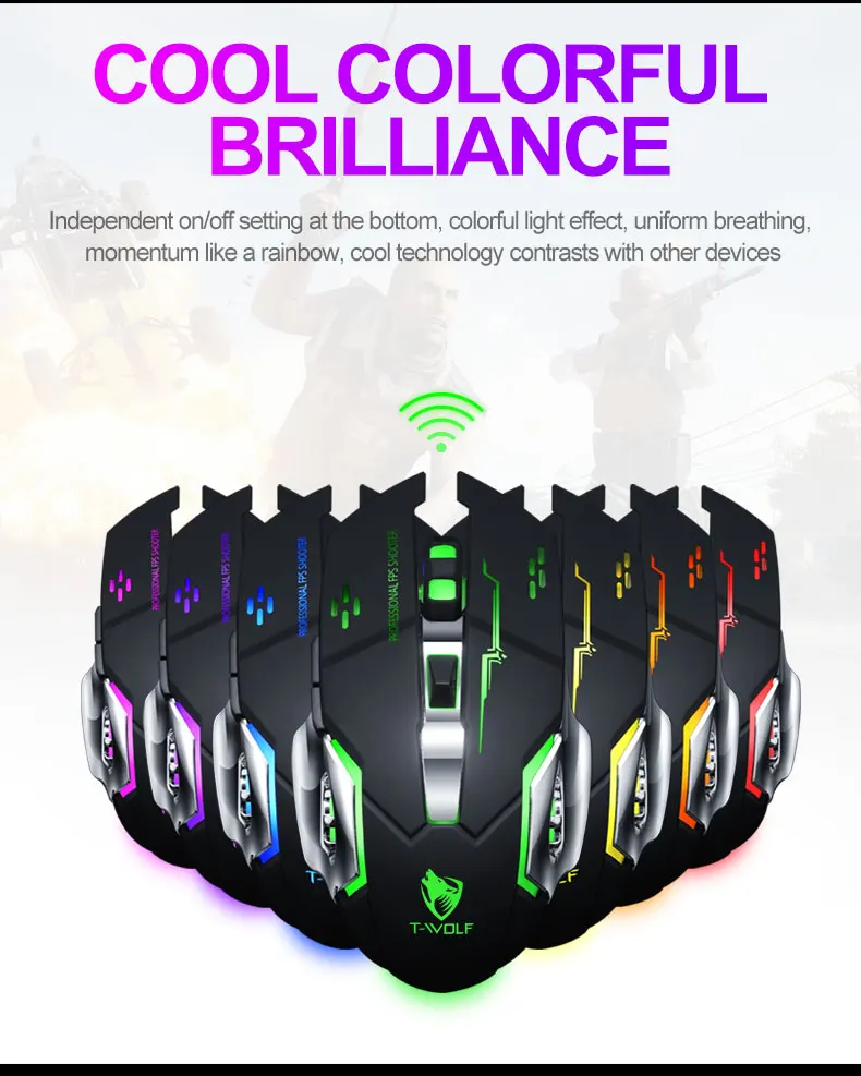 T-WOLF Q13B Rechargeable Wireless Gaming Mouse - 2.4GHz USB & Bluetooth ...
