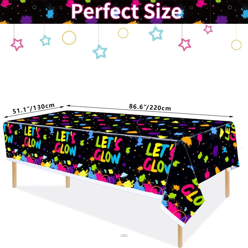 Lets Glow Party Fluorescent Birthday Tablecloth Kids Adult Party Theme ...