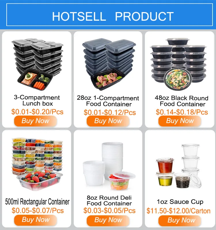 48oz Black Microwave Food Serve Container With Lid,Meal Prep Containers ...