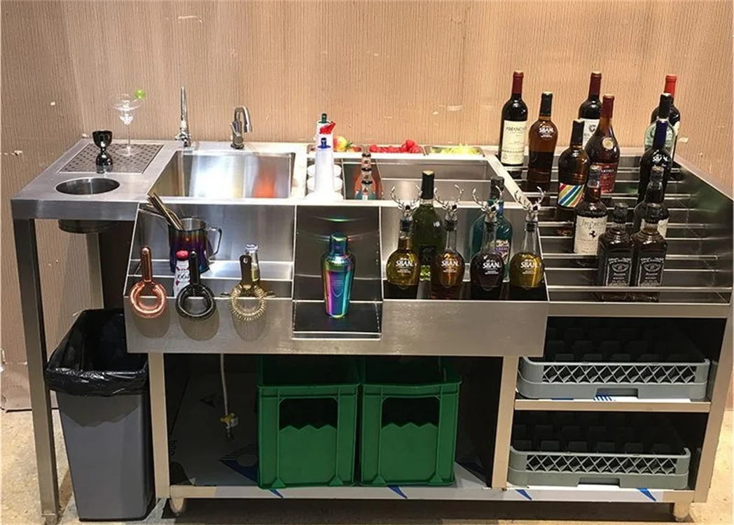Customized Standard 304 Stainless Steel Portable Bar Bartender Table