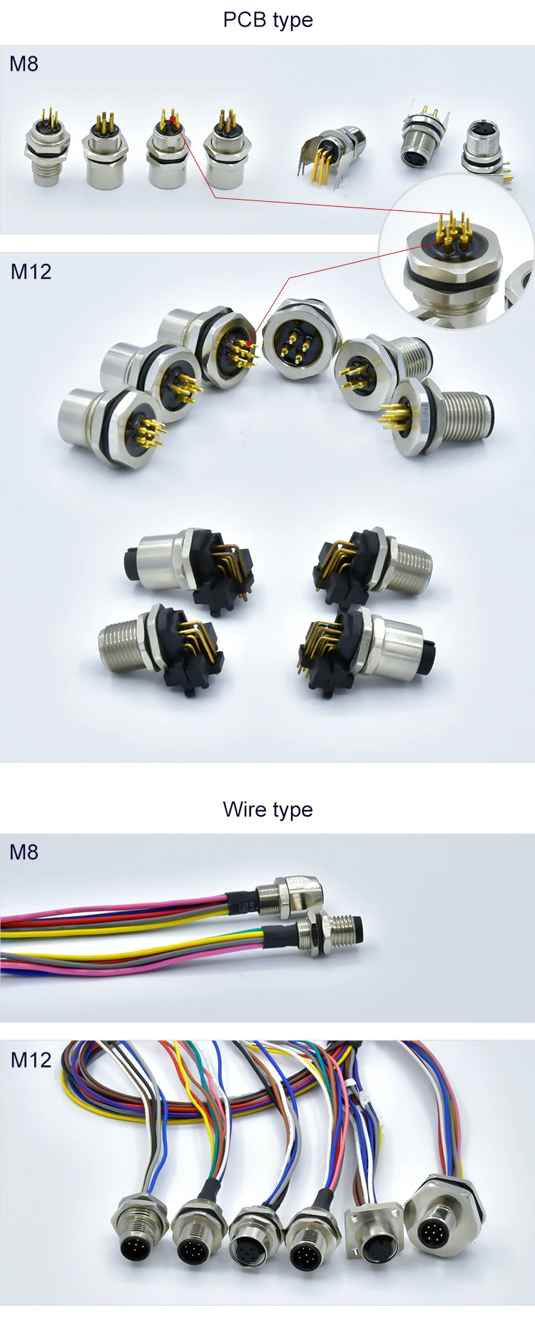M8 Panel Mount Plastic Connector Solder Type Waterproof Ip67 3-pin To 4-pin Male To Female Angle ...
