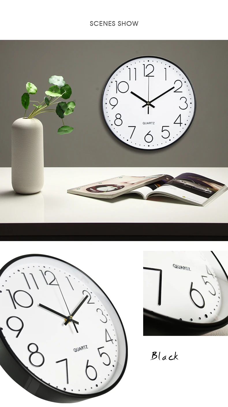 Modern Minimalism Design Wall Watch 12 Inch Plastic Living Room Silent ...