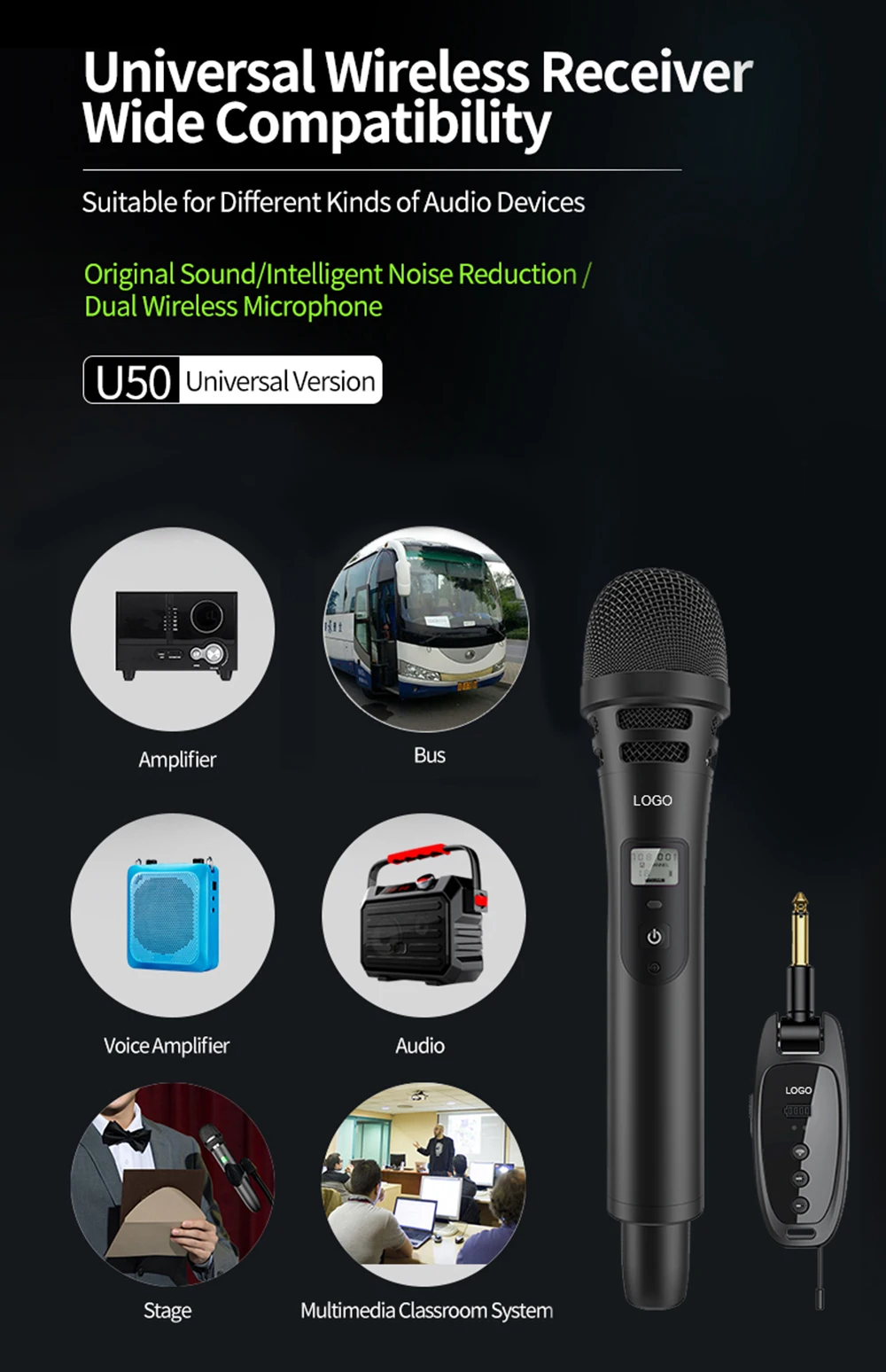 U50 Acoustic Wireless Microphone - High Sensitivity Dual Connection